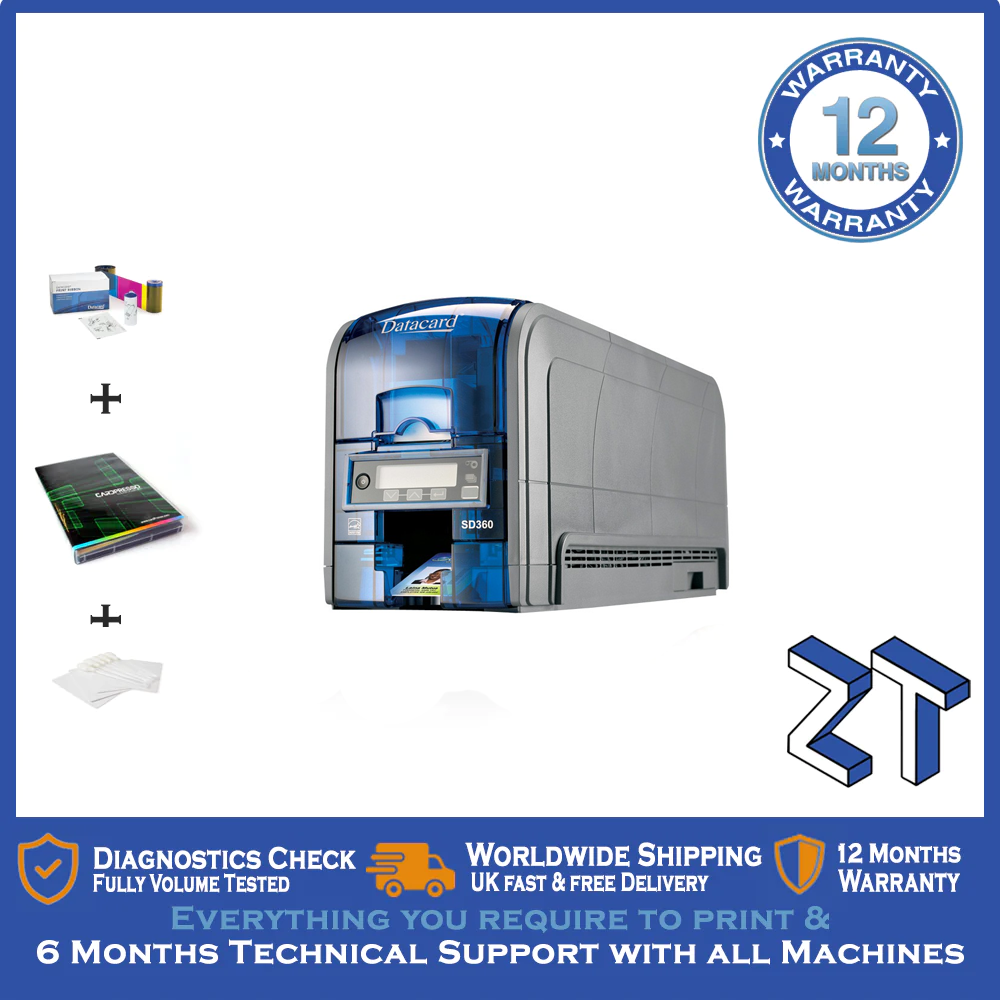 Datacard SD360 ID Card Printer (Dual-Sided) with Starter Pack & Tech S